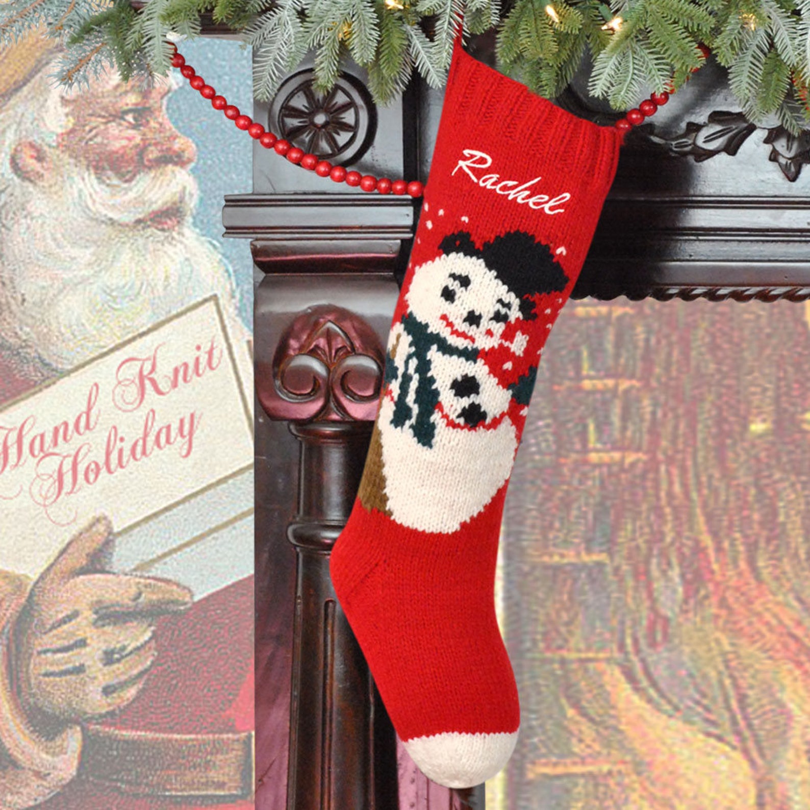 Christmas Stocking Knit Snowman Personalized Custom Hand Knit - Etsy