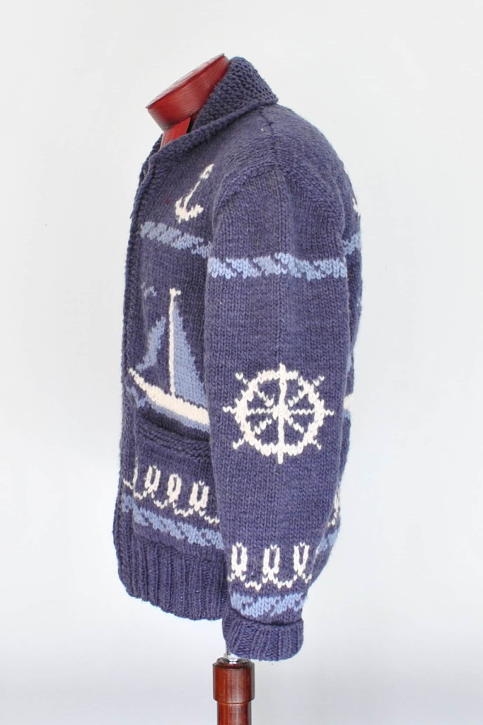 Mary Maxim Sailing Time Cardigan Sweater Mens Womens Anchor - Etsy