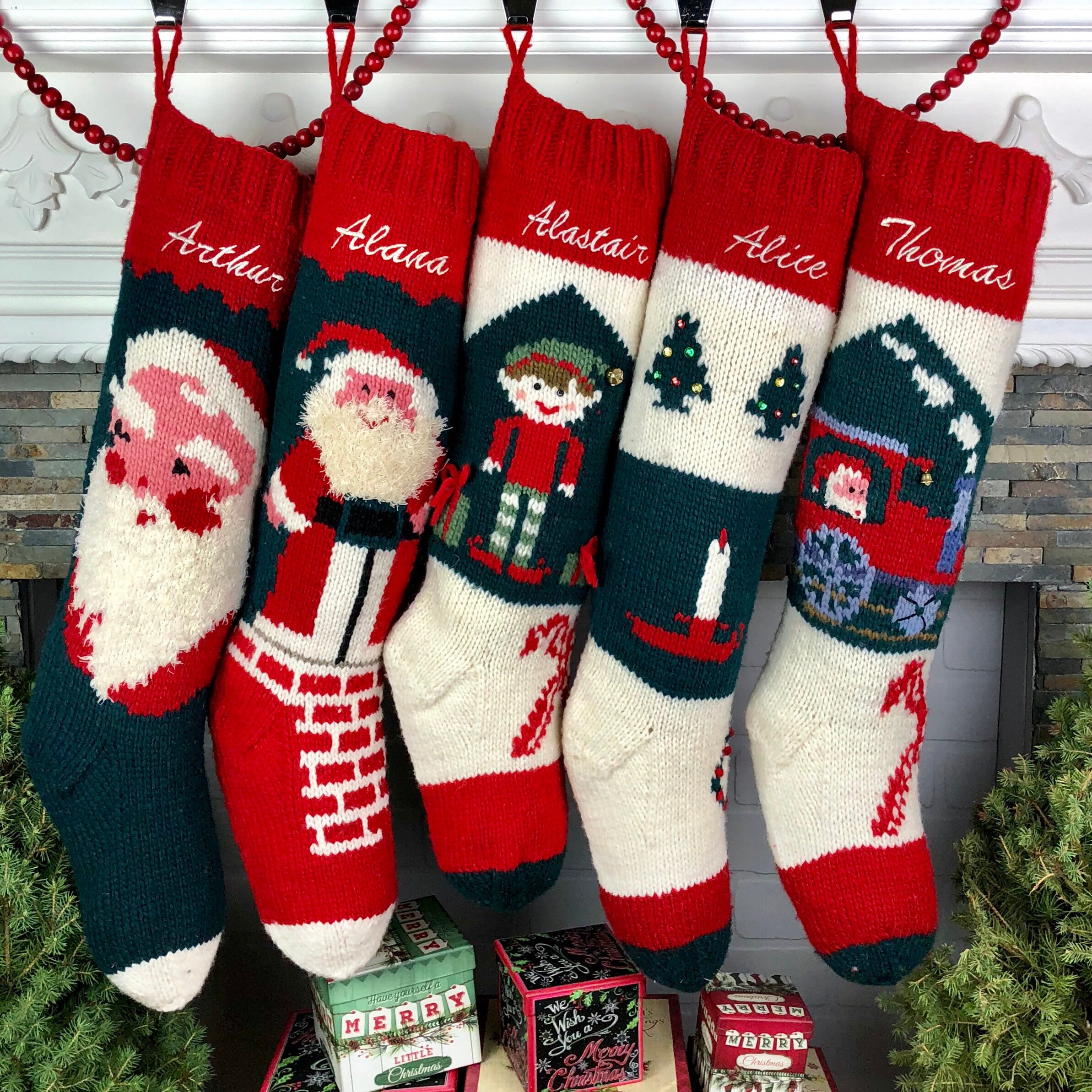 Christmas Stockings Personalized Custom Knit Santa Stockings | Etsy