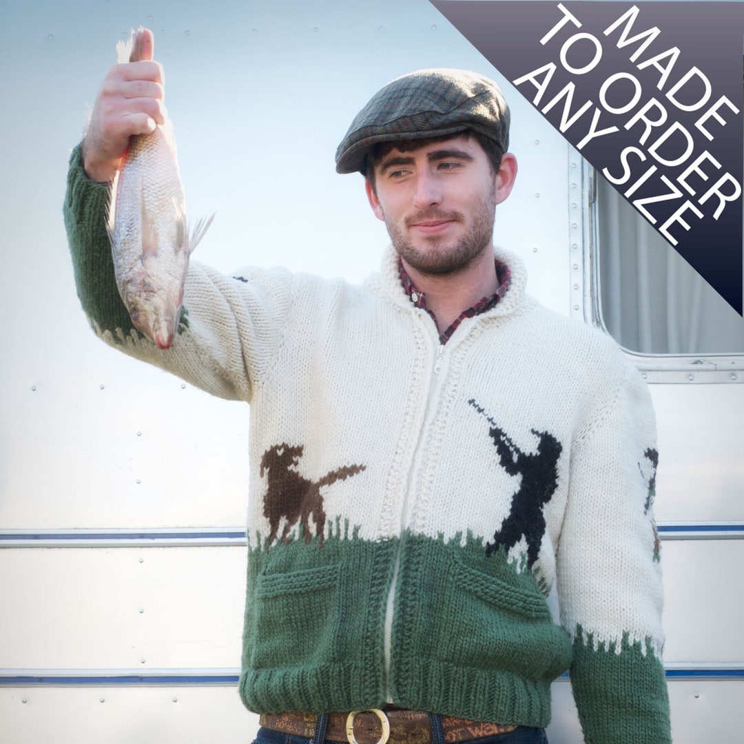 Hand Knit Wool Cardigan Sweater: Pheasant Hunt Design (made to Order ...