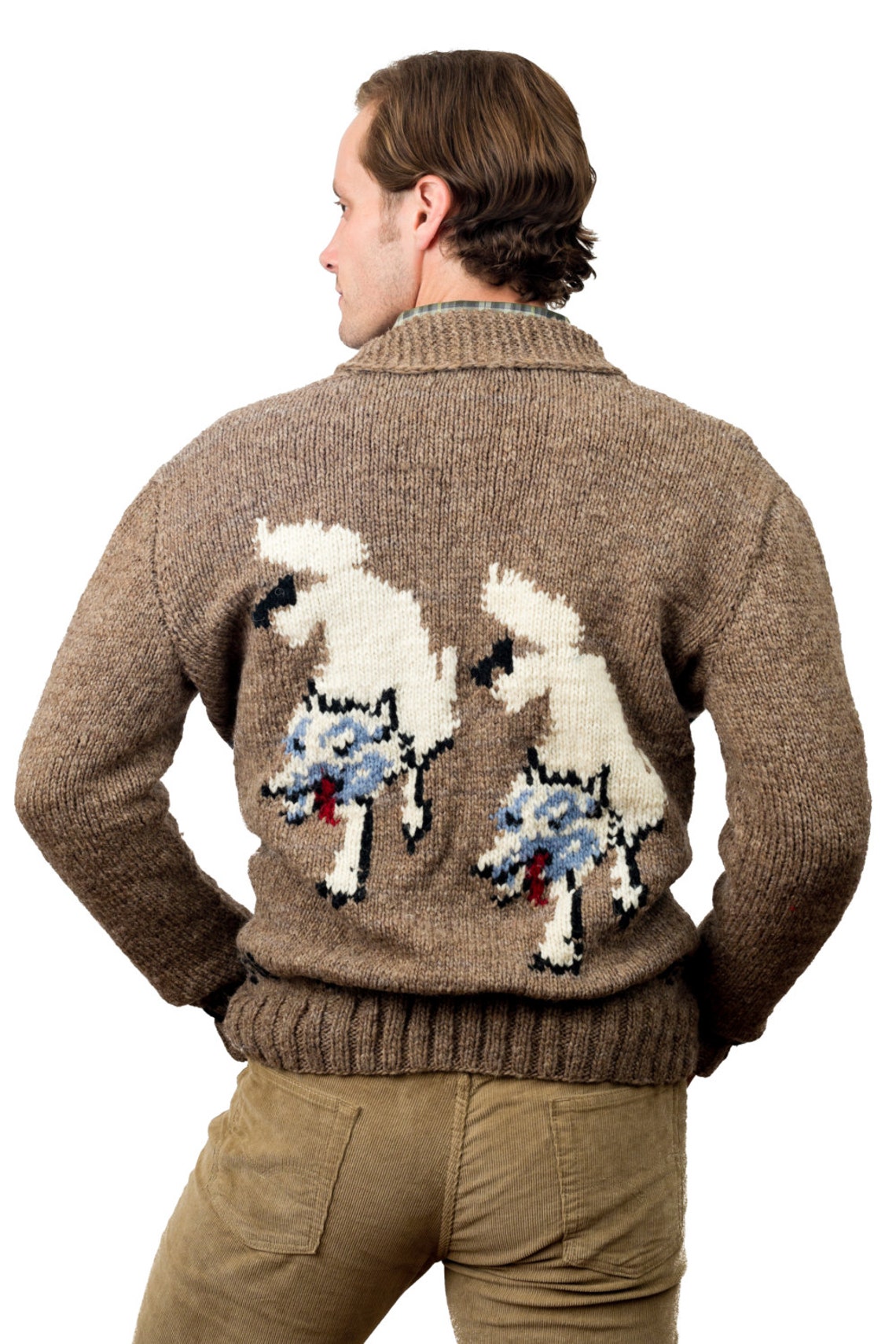 Hand Knit Wool Wolf Cardigan: Mary Maxim Style Sweater - Etsy Canada