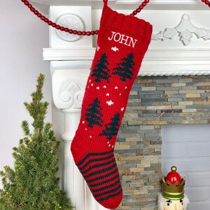 Personalized Christmas Stockings Hand Knit Wool Stockings Red and White ...