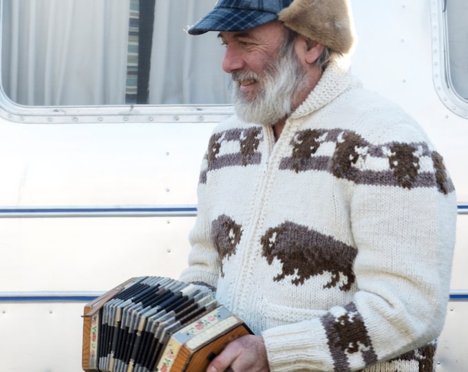 Buffalo Wool Sweater Cowichan Style Hand Knit Men's Canadian Cardigan ...