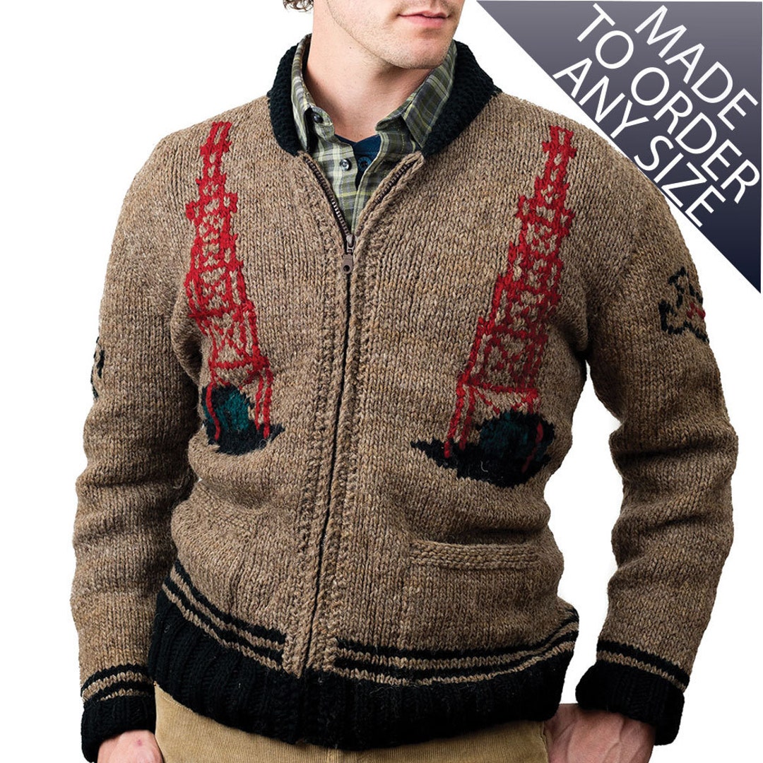 Custom Mary Maxim Sweater Oil Rig Derrick New Wool Cardigan Cowichan ...