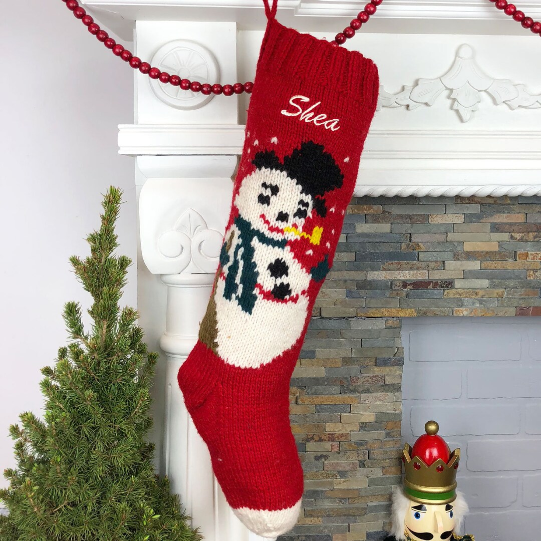 Christmas Stocking Knit Snowman Personalized Custom Hand Knit Wool ...