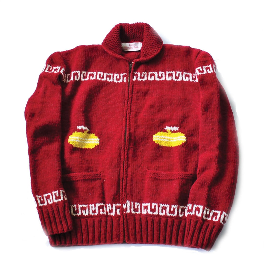 Curling Sweater New Hand Knit Wool Cardigan, Custom Mary Maxim in Stock ...