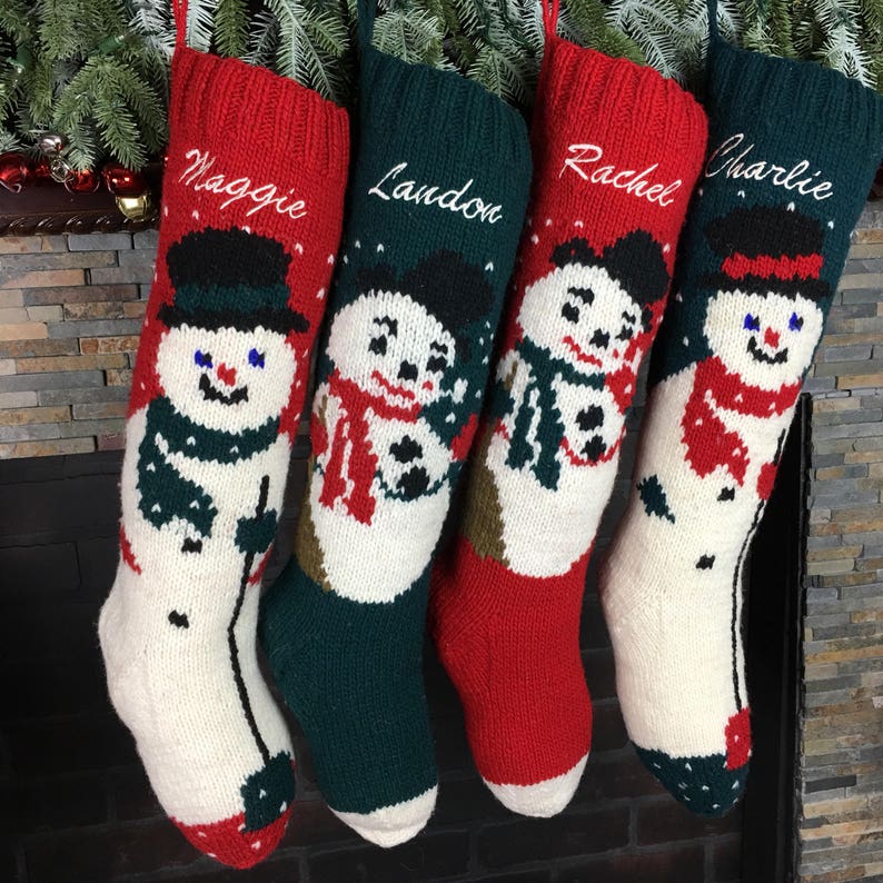 Personalized Christmas Stocking Hand Knit Wool Snowman Stockings ...