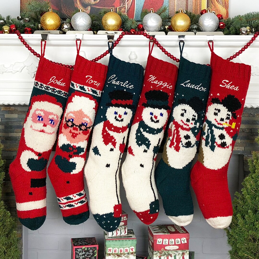 Christmas Stocking Personalized Knit Mary Maxim Santa Snowman Custom ...