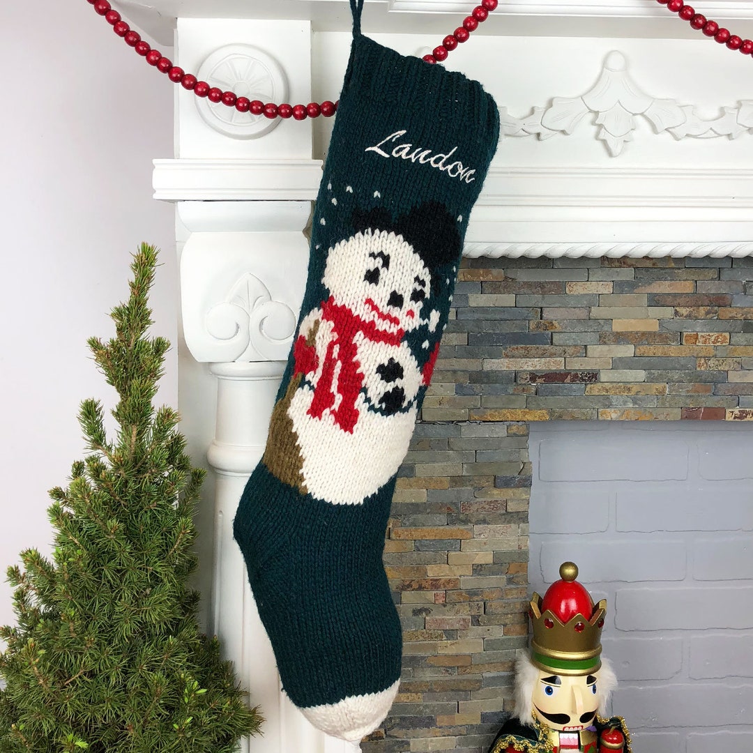 Christmas Stocking Knit Snowman Personalized Custom Hand Knit Wool ...