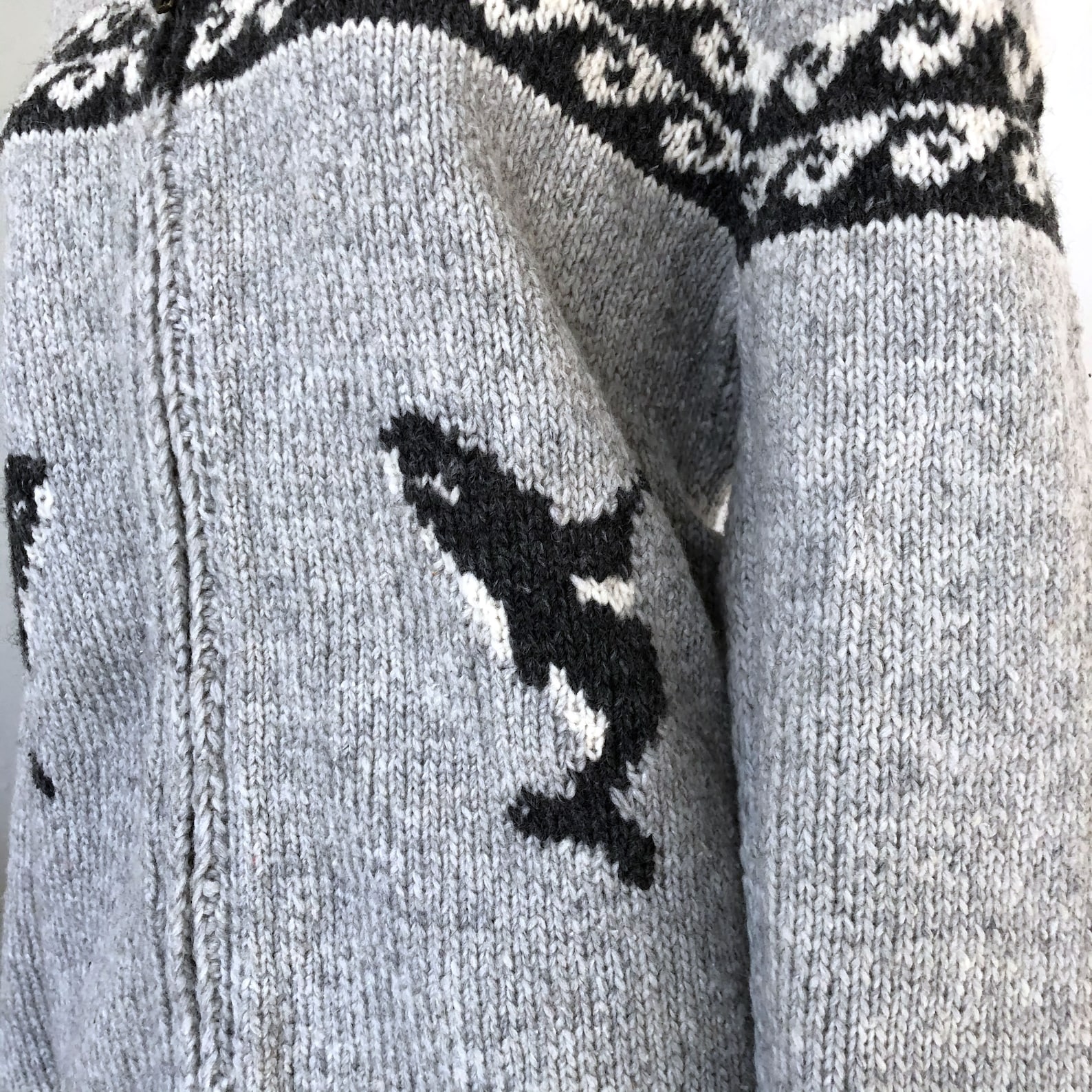 Black Fish Whale Cowichan Sweater Hand Knit Wool Made to Order - Etsy