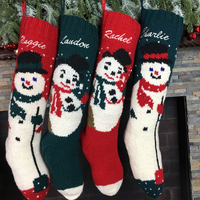 Personalized Christmas Stocking Hand Knit Wool Snowman Stockings ...