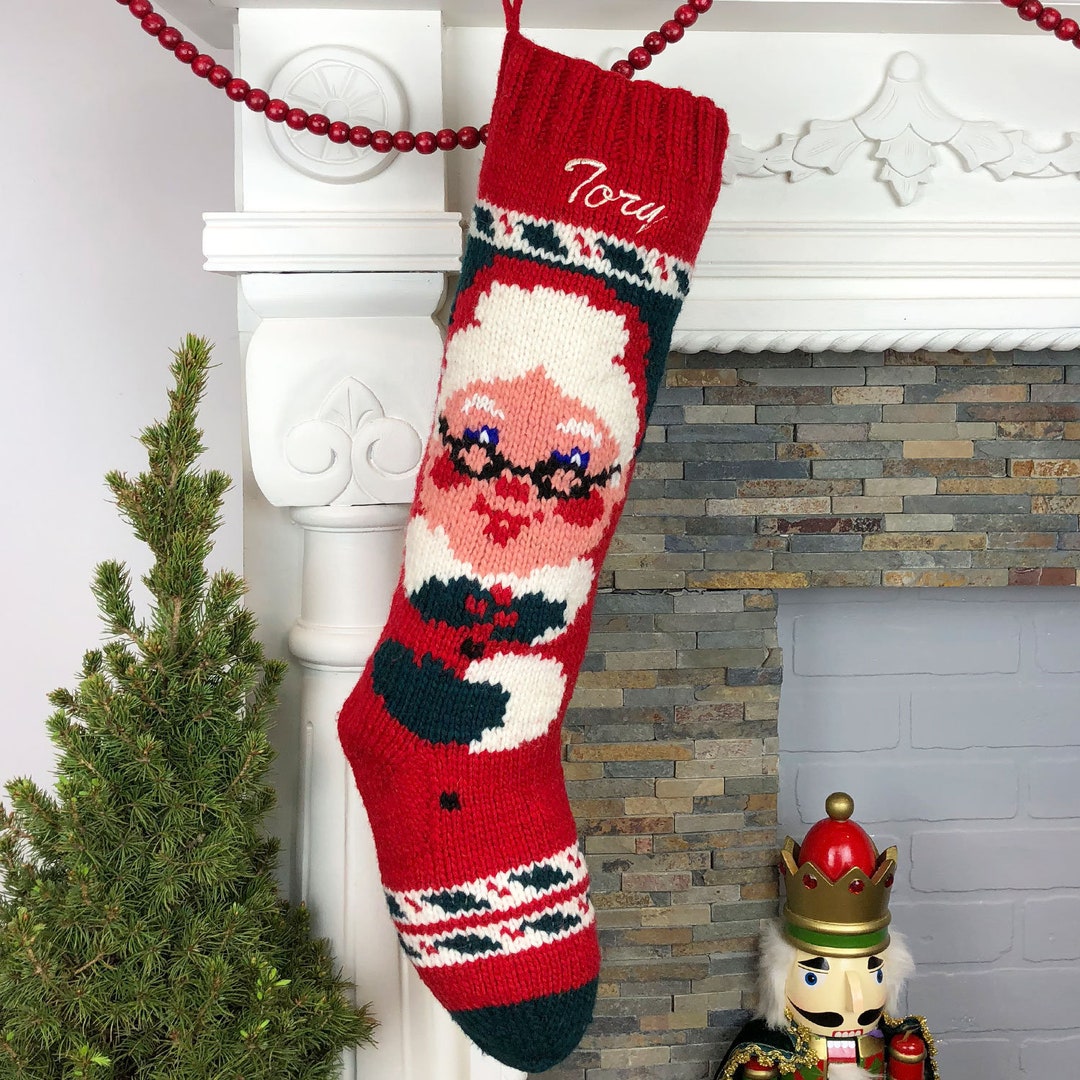 Christmas Stocking Girls Personalized Knit Wool Custom Xmas Mrs Claus ...