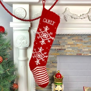 Personalized Christmas Stockings Hand Knit Wool Stockings White Red - Etsy