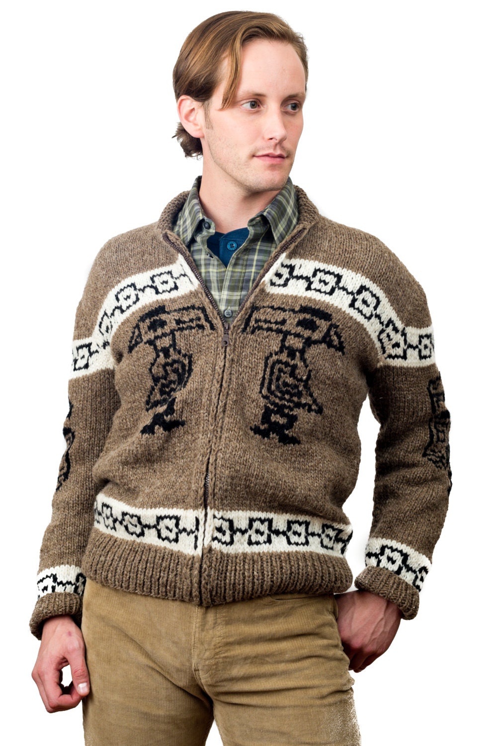 Custom Cowichan Sweater Handmade Tribal Bird Cardigan Canadian | Etsy