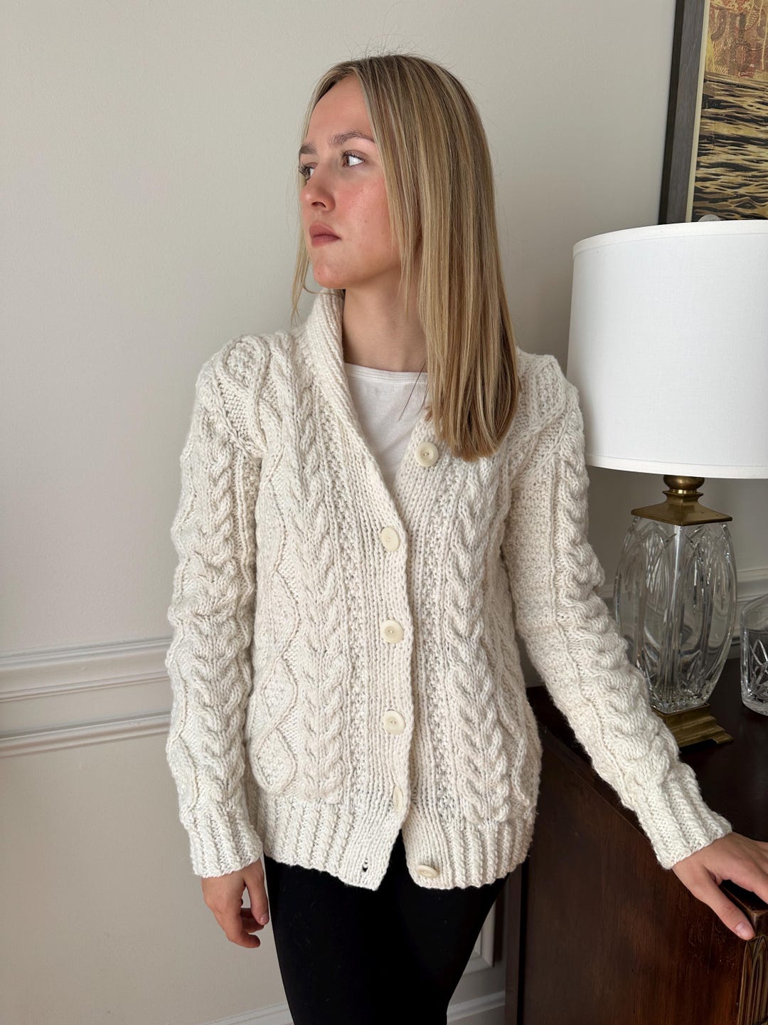 Irish Fisherman Sweater Cabled Wool Hand Knitted Cardigan Jumper ...