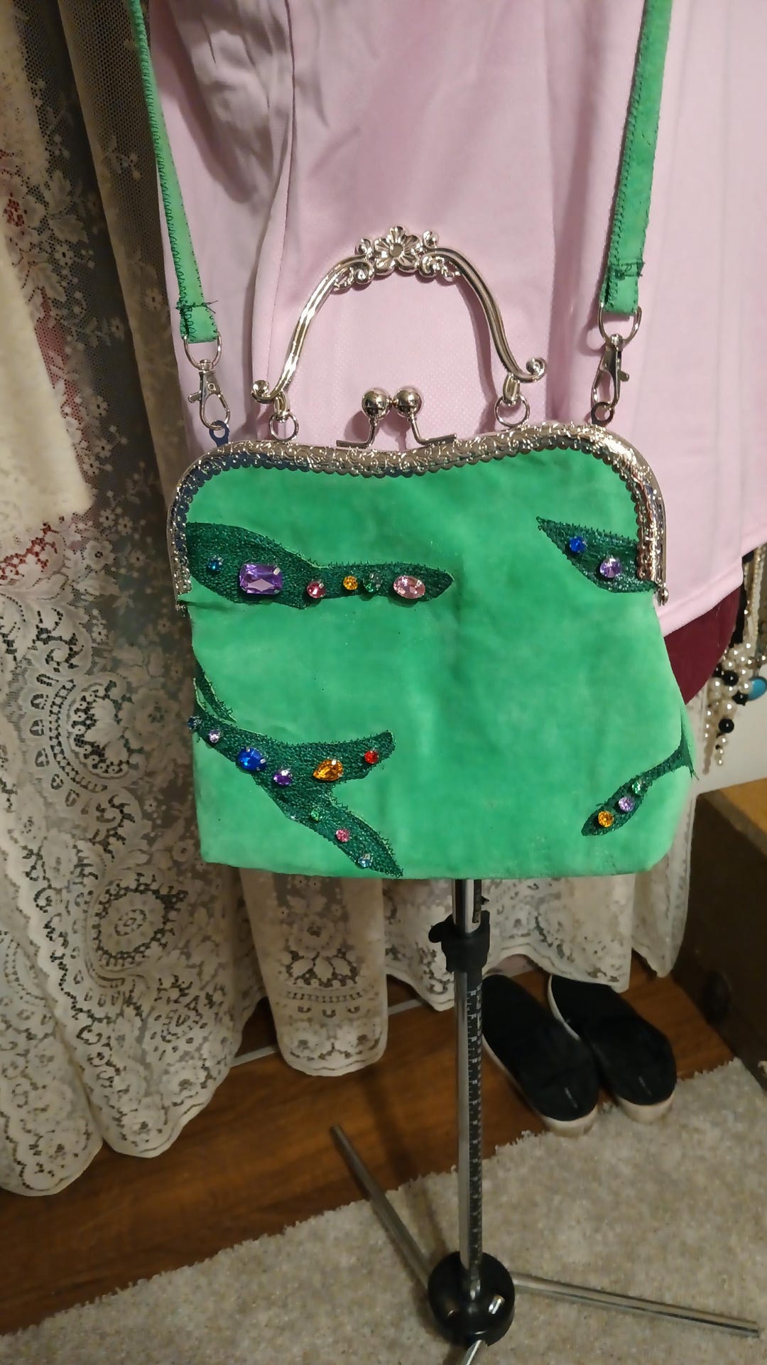 Leather Clasp Shoulder Bag Custom Made One of a Kind Color Green - Etsy