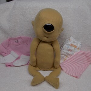 OOAK Cyclops Newborn Baby Doll Cloth Handmade Jumbo Black Eye Bald Soft ...