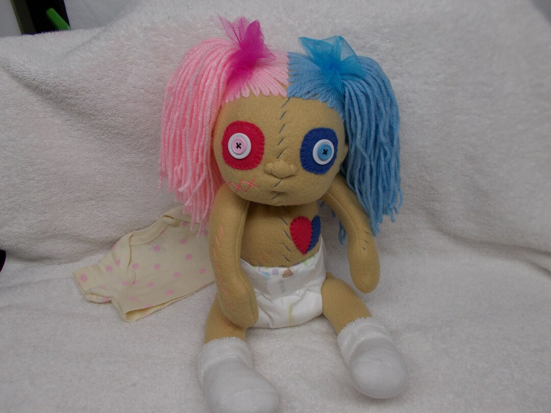 OOAK Split Dye Rag Baby Girl Doll Cloth Handmade Pink Blue Hair and ...