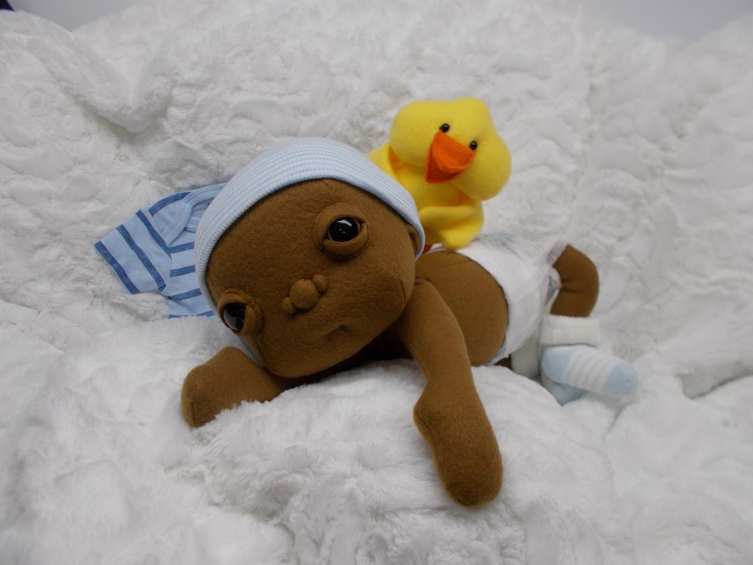 OOAK Baby Boy W/ Easter Chick Cloth Doll Handmade Bald Newborn Golden ...