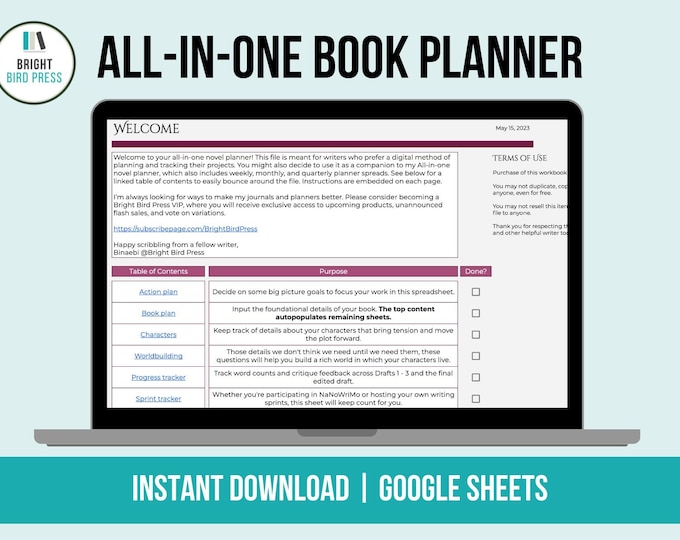 Fiction Spreadsheet / Google Sheets Fiction Planner / Digital Spreadsheet for Writers / Digital ...