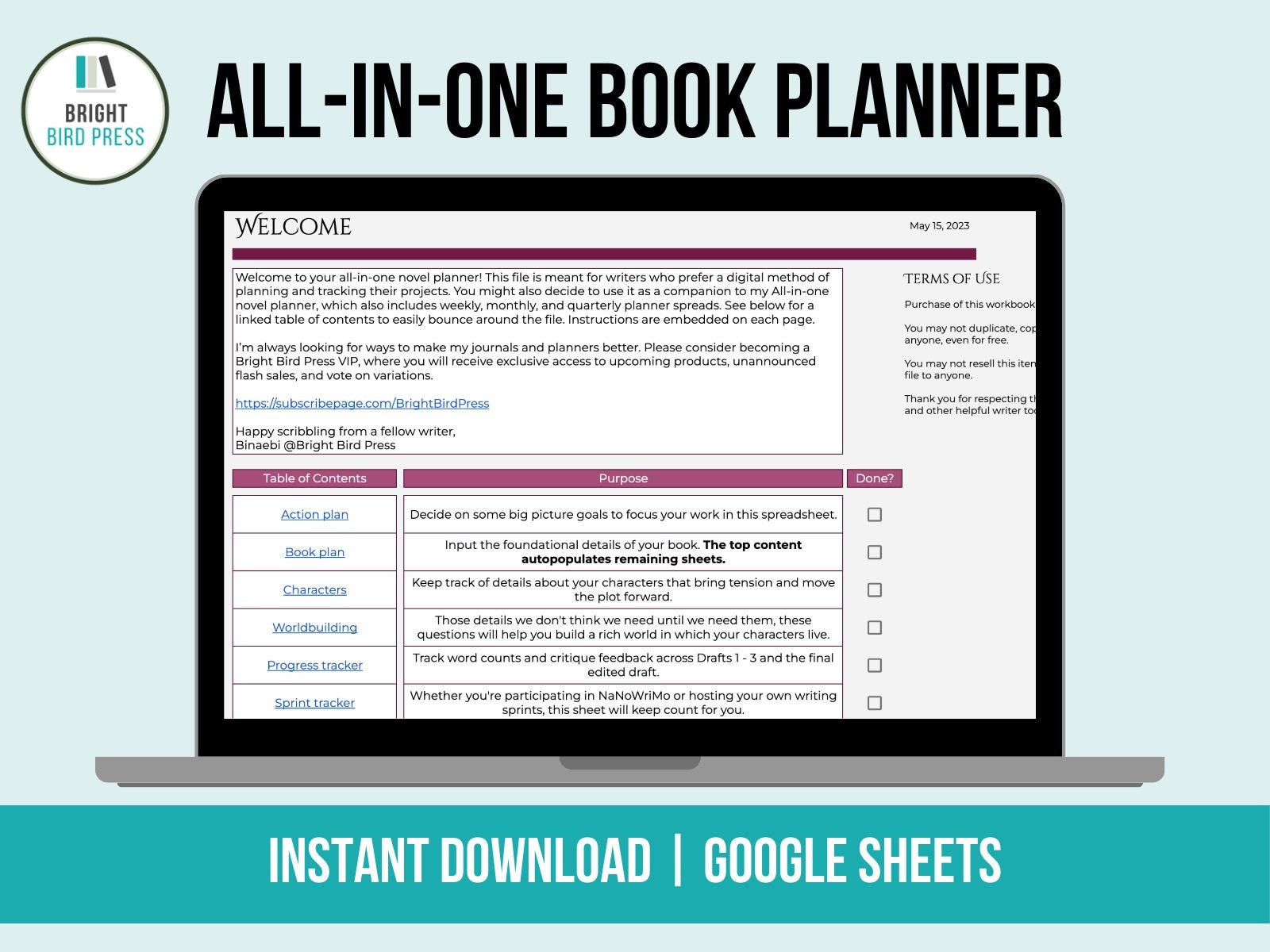 Fiction Spreadsheet / Google Sheets Fiction Planner / Digital ...
