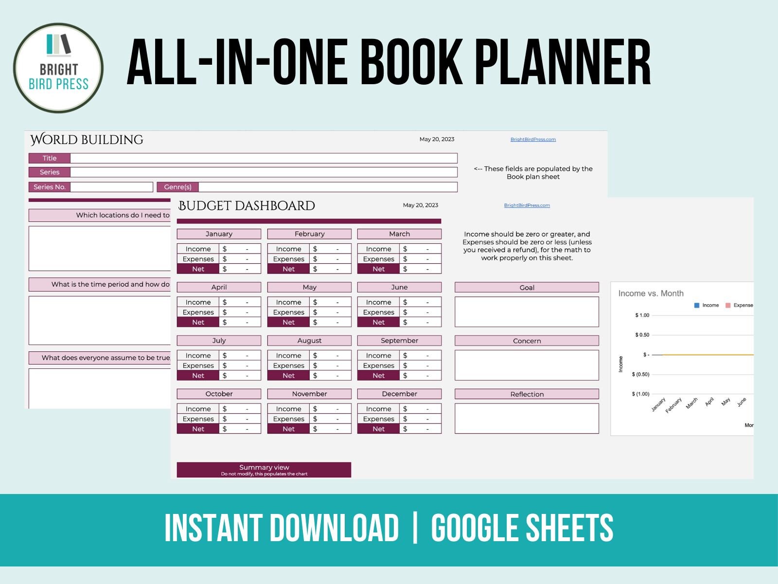 Fiction Spreadsheet / Google Sheets Fiction Planner / Digital ...