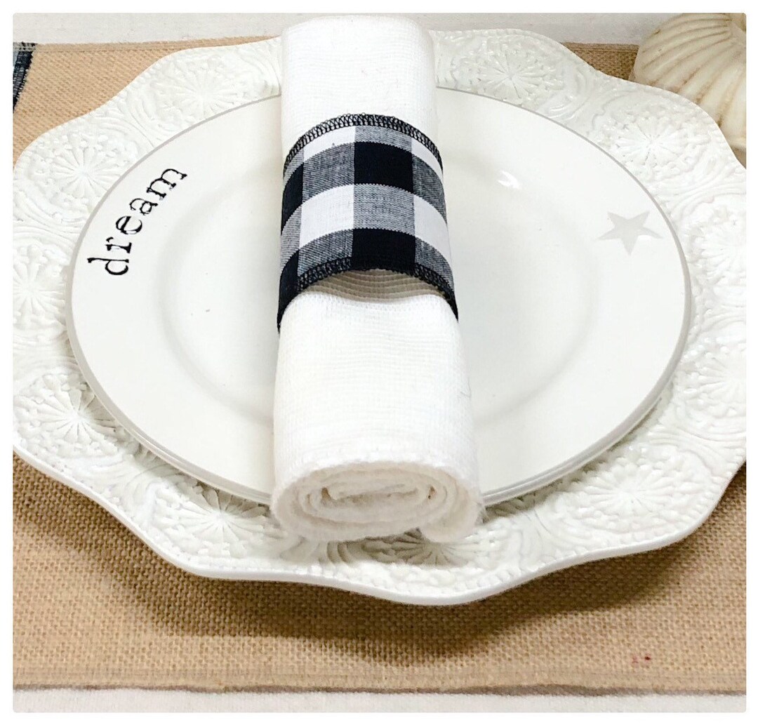 Burlap Napkin Rings Set of 4, 6, 8, or 12 Farmhouse Decor, Plaid ...
