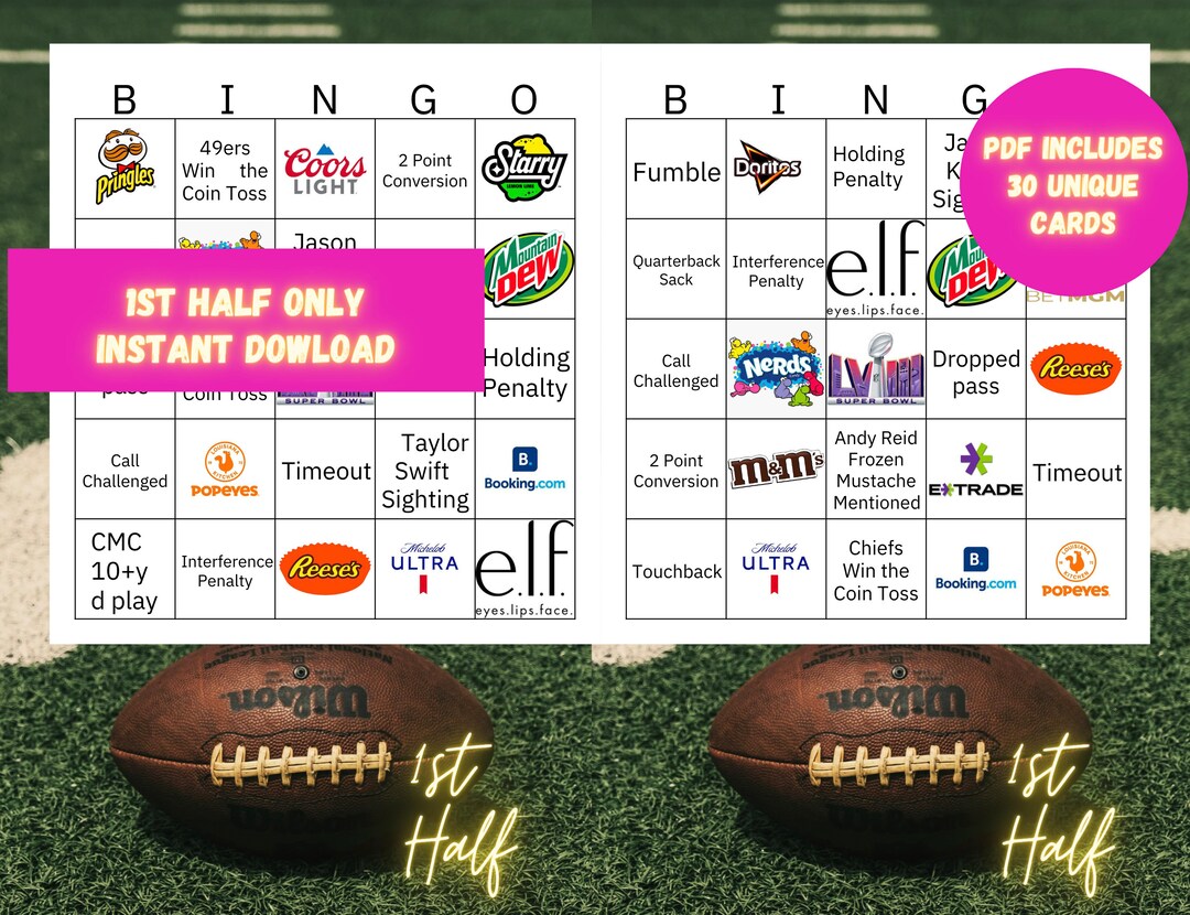 Super Bowl 58 Digital Download: 1st Half 30 Unique Bingo Cards - Etsy