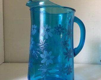 Blue glass pitcher | Etsy
