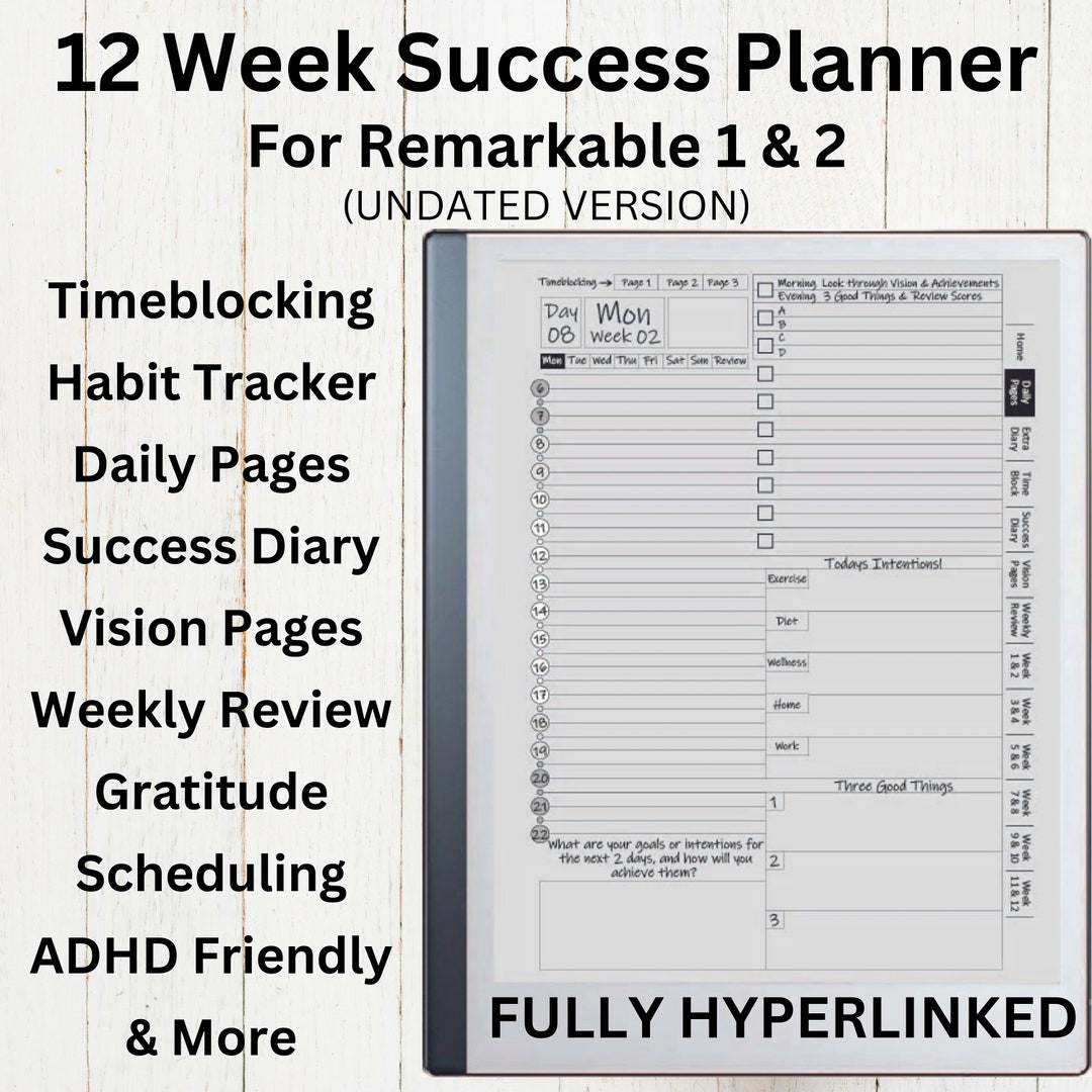 Remarkable 2 Template, 12 Week Digital Planner, Habit Tracker, Goal ...