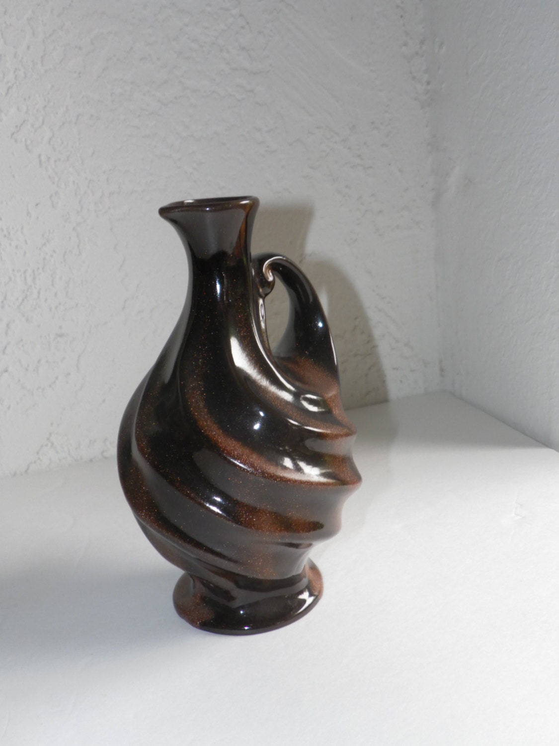 Rare Gouda Art Pottery Pitcher Root Beer Brown Metallic Glaze - Etsy