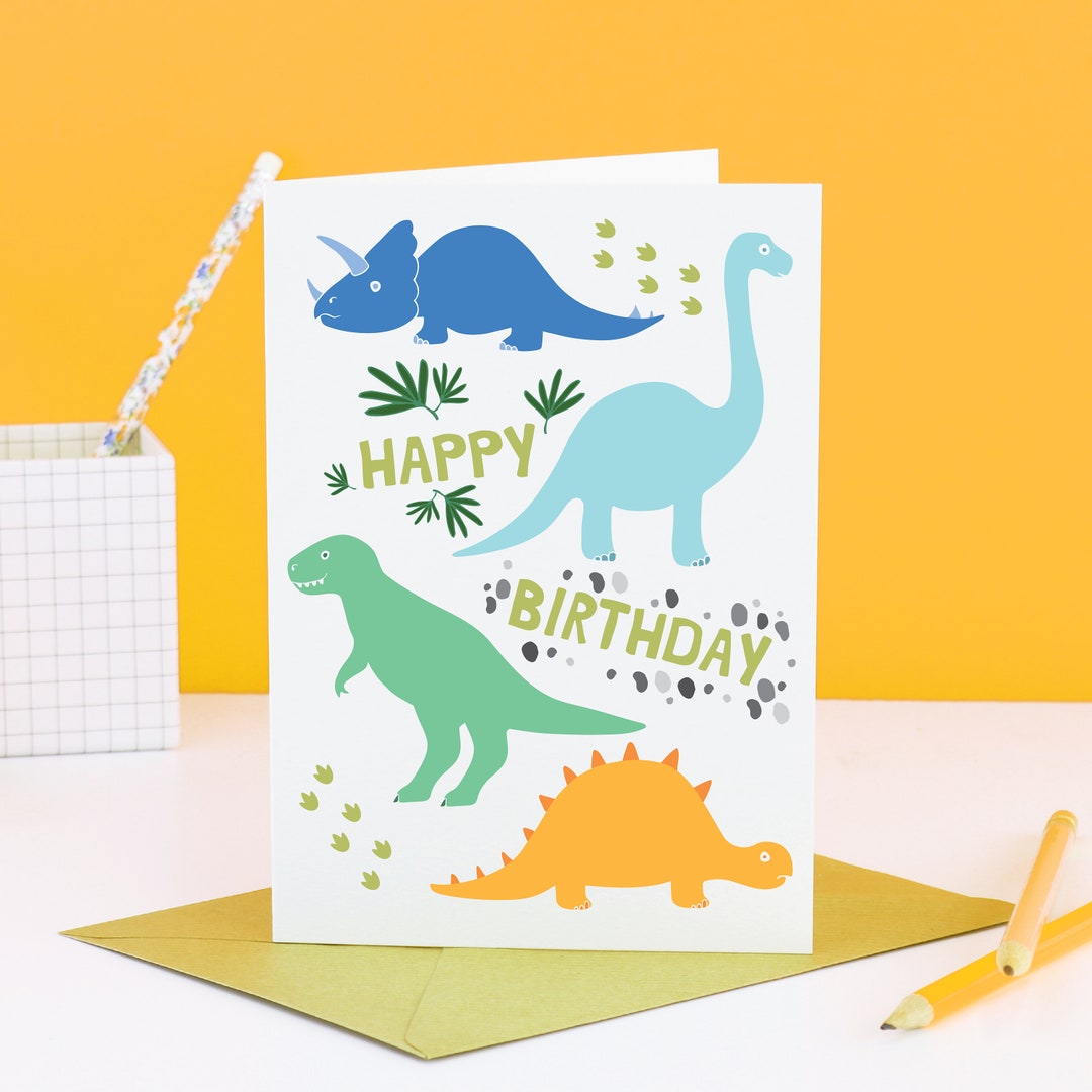 Dinosaur Birthday Card, Kids Dinosaur Card, Dino Birthday Card ...