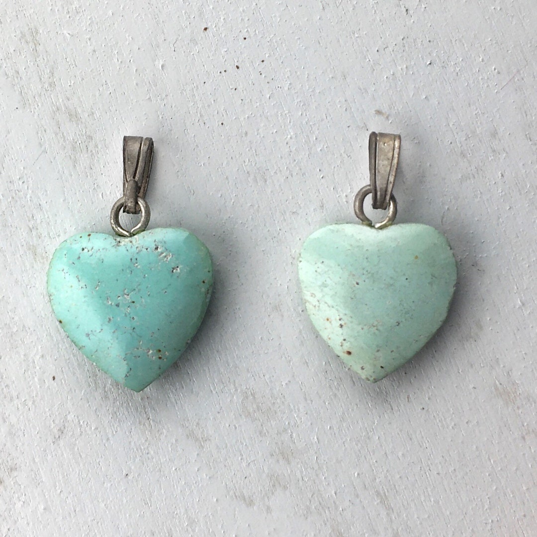 Vintage Natural Turquoise Heart Pendant 12mm With Sterling Silver Bale ...