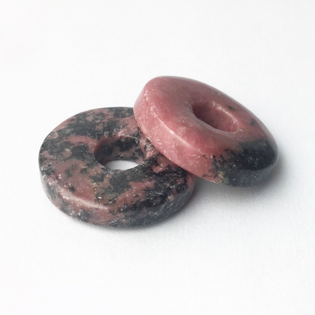 Rhodonite Qi Stones, Natural Rhodonite Chi Qi Hoop Beads, Pink and ...