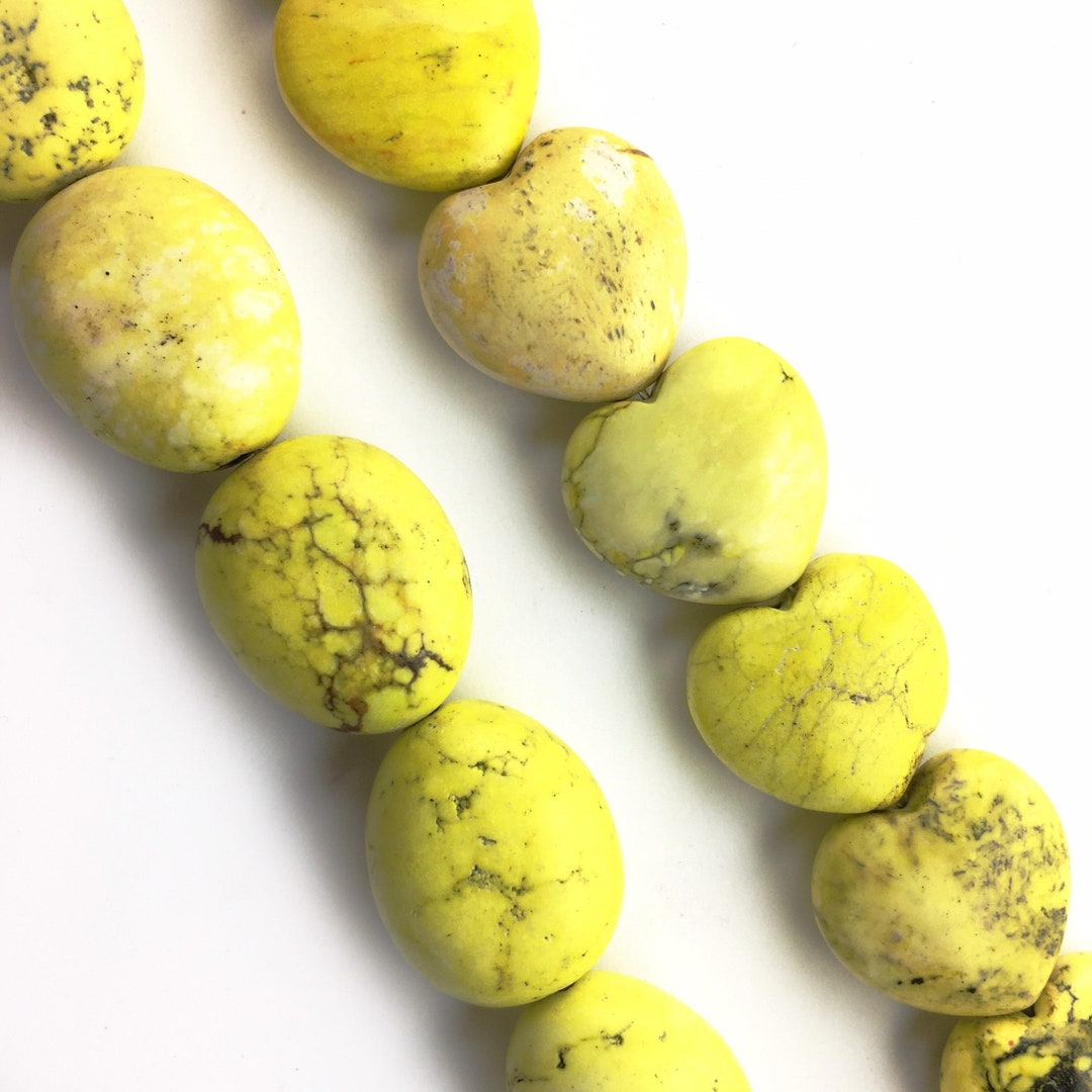 Bright Yellow Howlite 20mm Oval or Heart Beads, Center Drilled, 4 ...