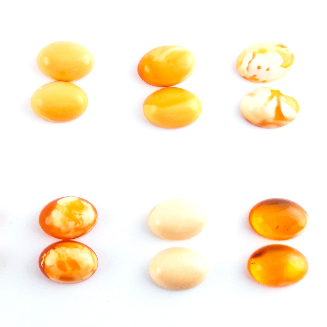 Genuine Egg Yolk Amber Cabochon Pair, 14x10mm, Oval Amber Cabochon ...