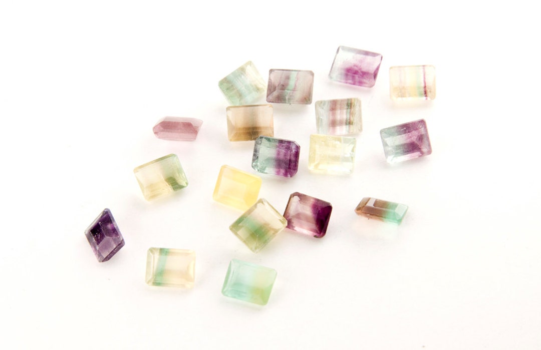 Faceted Rainbow Fluorite Gemstone: Emerald Cut, 9x7mm (2 Pieces) - Etsy
