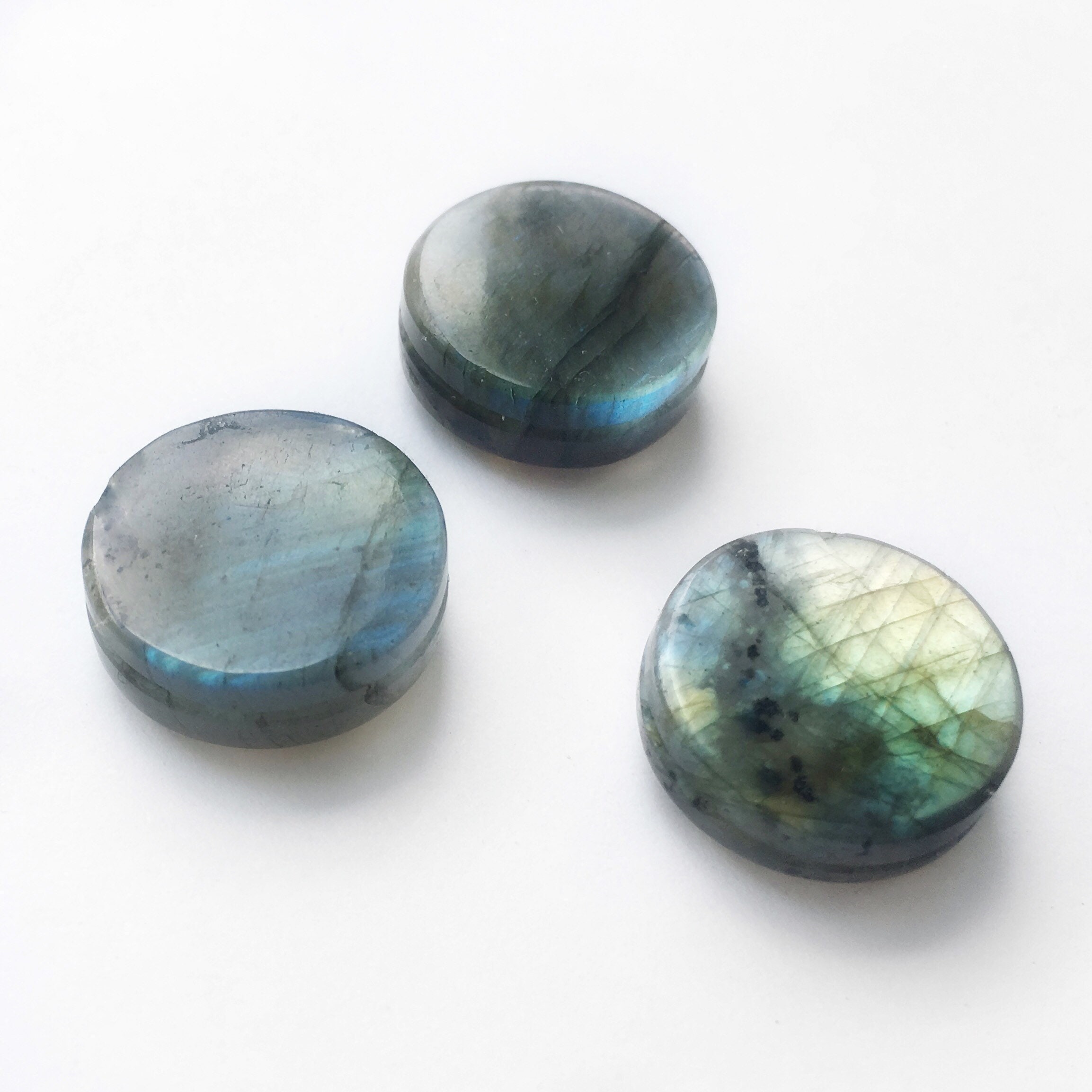 Set of 3 Large Labradorite Grooved 17mm Cabochons for Earring and ...