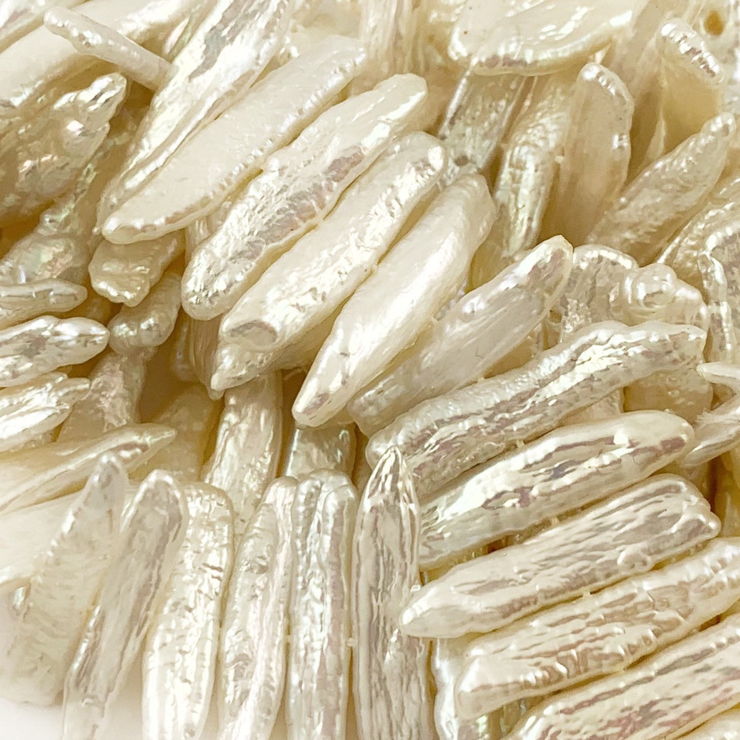 White Stick Pearls Beads, High Luster White Stick Pearls, White Biwa ...