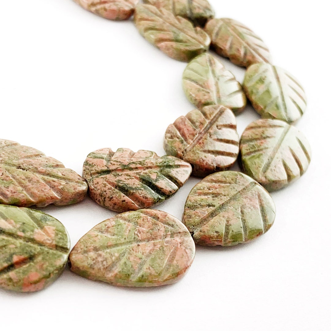Vintage Unakite Leaf Beads, 20mm Large Pink and Green Unakite Leaves ...