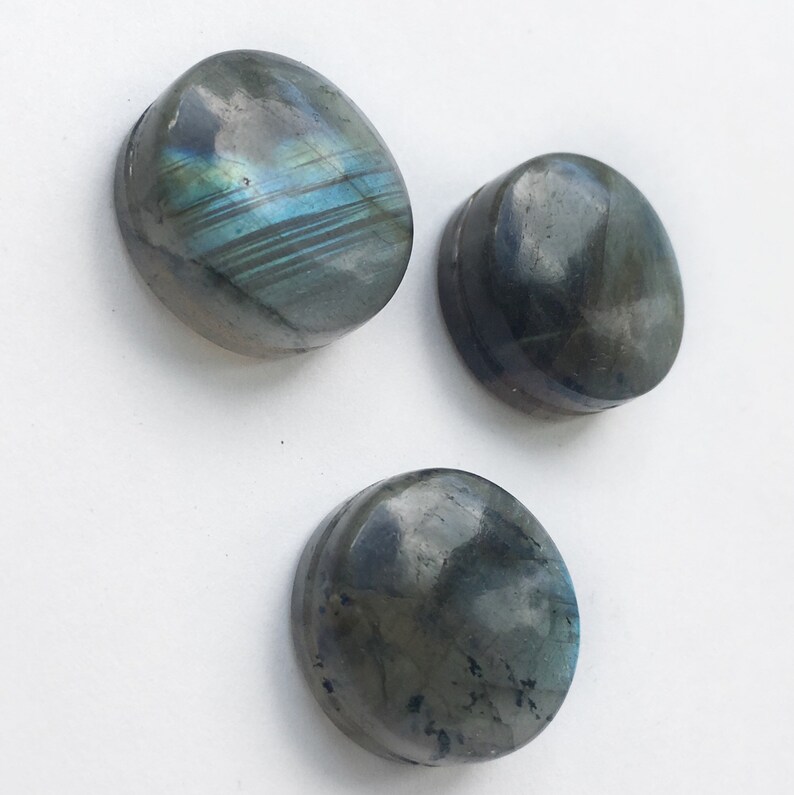 Set of 3 Large Labradorite Grooved 17mm Cabochons for Earring and ...