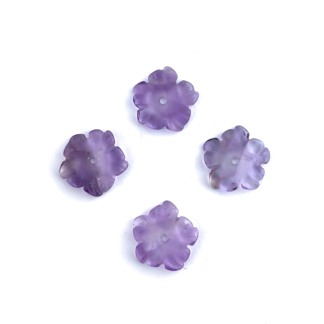 Vintage Small Amethyst Flower Beads, Carved Flower Amethyst Bead ...