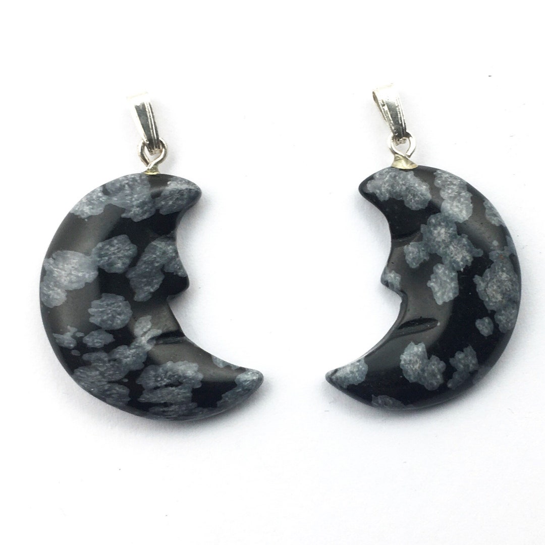 Vintage Crescent Moon Pair, Snowflake Obsidian Moons, 25mm, Matches ...