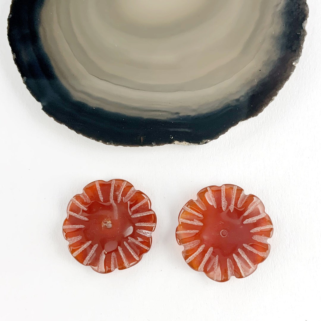 Carved Carnelian Flowers, Natural Carnelian Flower Beads, Vintage ...