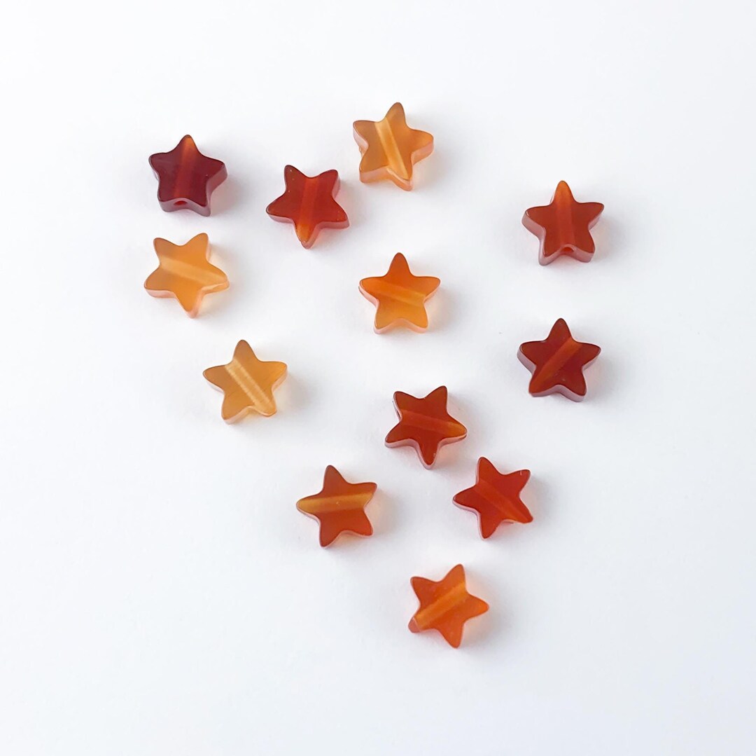 6mm Carnelian Star Beads: Red-orange Gemstone, Center Drilled (12 ...