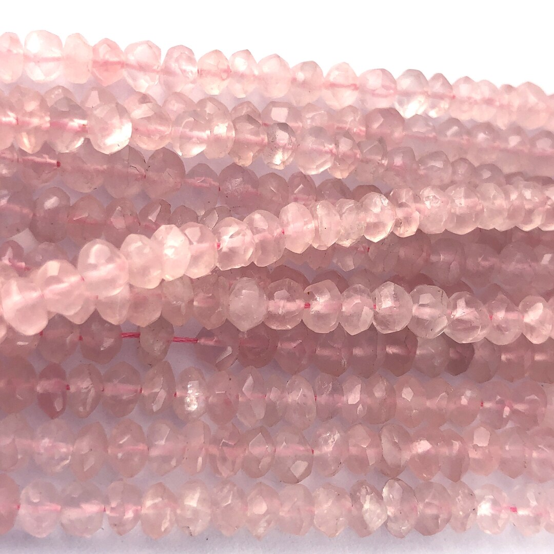 Faceted Rose Quartz Bead Strand, 5mm Faceted Rose Quartz Rondelle Beads ...