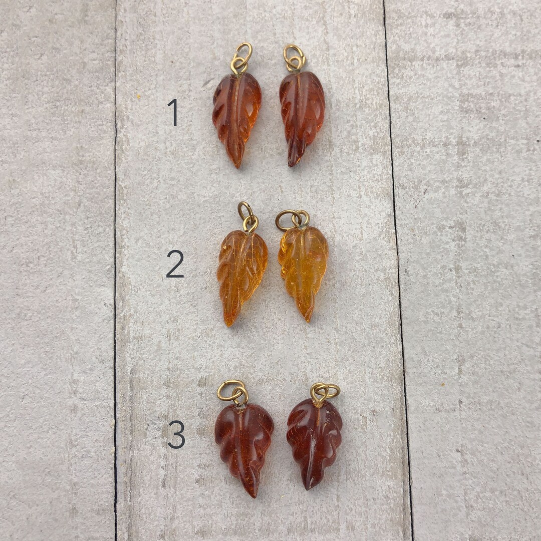 Pair of Natural Amber Leaf Beads, 16mm, 2 Pieces, Amber Carved Leaf Pair, Vintage Amber Beads ...