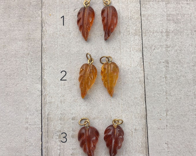 Pair of Natural Amber Leaf Beads, 16mm, 2 Pieces, Amber Carved Leaf ...