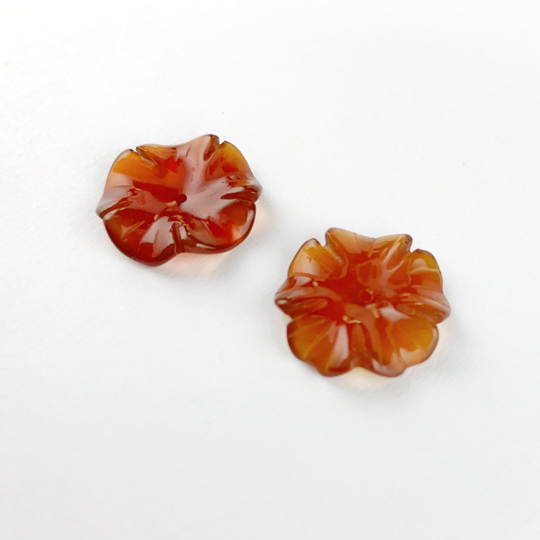 Vintage Carnelian Flower Bead: (18mm) Center Drilled, Carved Orange ...