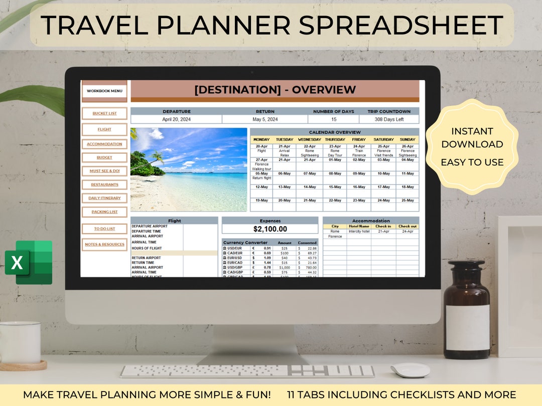 TRAVEL PLANNER Template, Travel Budget Spreadsheet, Travel Planner ...